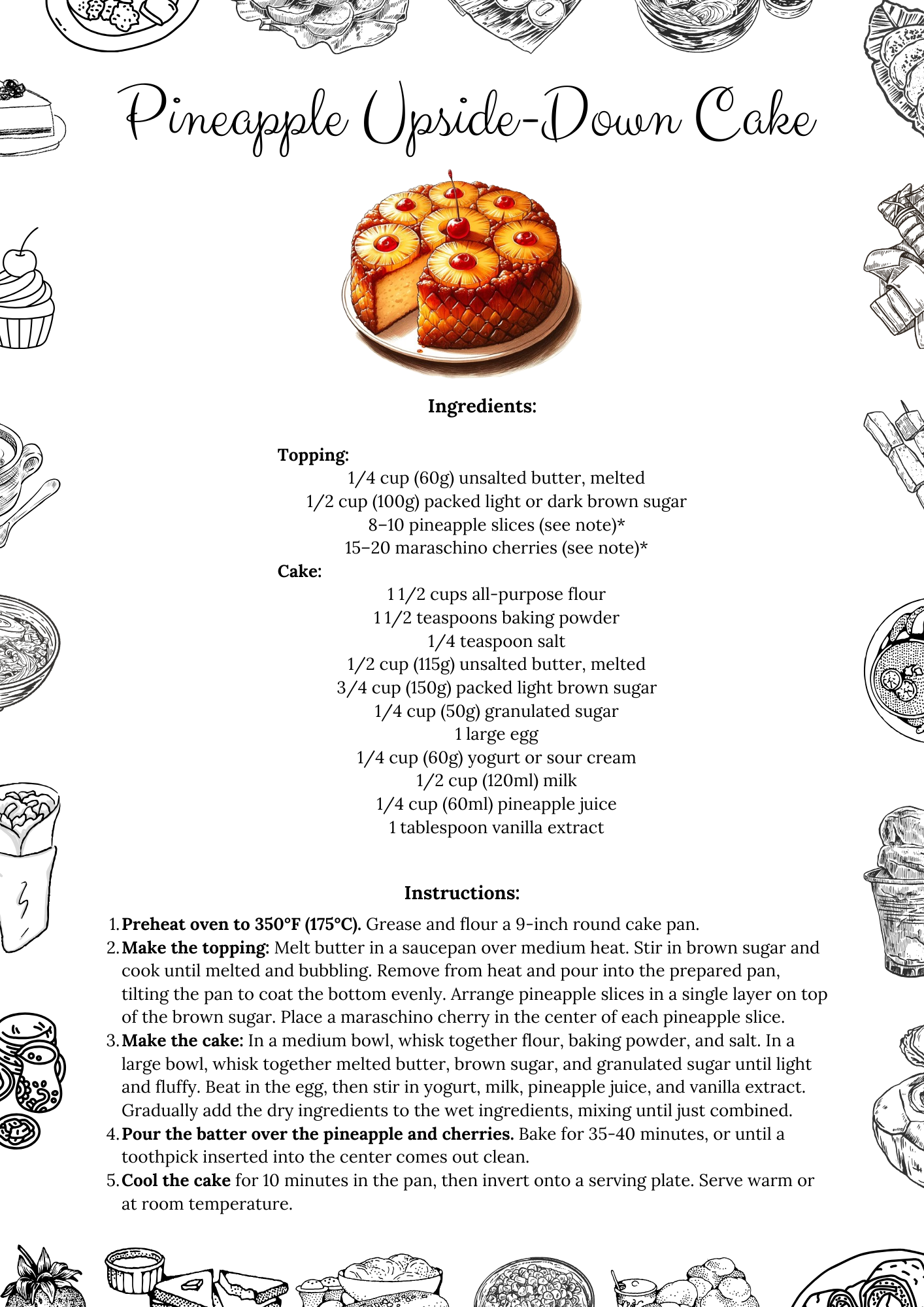Printable Pineapple Upside-Down Cake Recipe (Free PDF) - Tasteful Zone