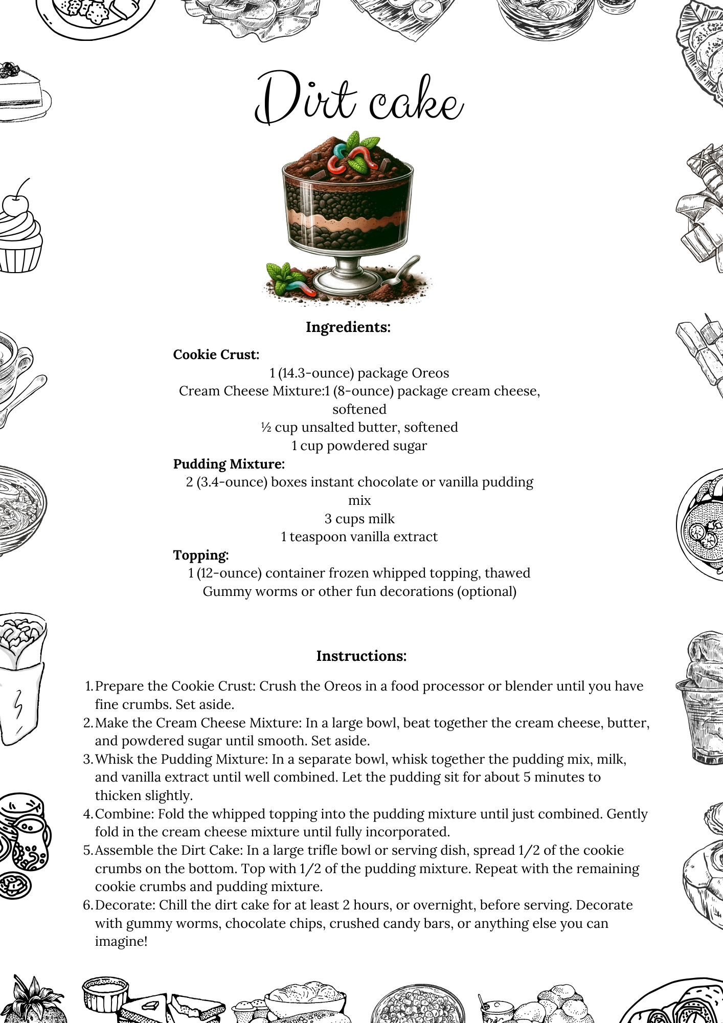 Printable Dirt Cake Recipe (Free PDF) - Tasteful Zone